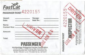 Transport Ticket: FastCat (Archipelago Philippine Ferries, Corp. (Fast ...