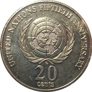 Coin: 20 Cents (50th Anniversary of the United Nations) (Australia ...