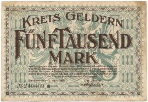 Banknote: 5,000 Mark (Rheinland(Geldern) Mül:4-1625.2a