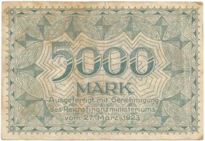 Banknote: 5,000 Mark (Rheinland(Geldern) Mül:4-1625.2a