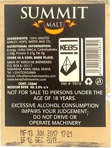 Drink Label: Summit Malt (Keroche Breweries, KenyaCol:KE-BEER-000043