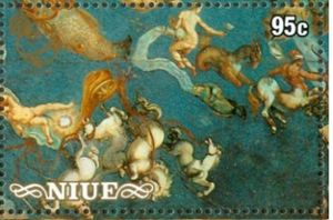 Stamp: Detail fresh the Costellations by Giovanni de Vecchi (Niue ...