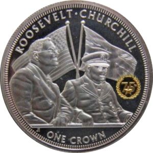 Coin: 1 Crown (75th anniversary of WWII, Roosevelt & Churchill ...