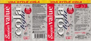 Drink Label: Cola light, Super value, USA Style Cola (Veroukas Aliments ...