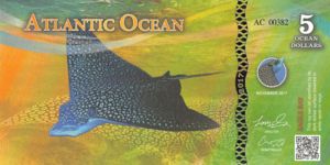 Billete de Banco: 5 Ocean Dollars (Fantasía, Emisiones(Oceans) Col:AO-05a