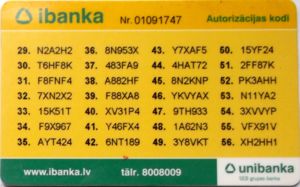 Bank Card: Ibanka - Code Card (Latvijas Unibanka, LatviaCol:LV-GM-0022