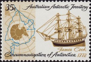 Stamp: Cook's Ship HMS "Resolution" and Route around Antarctica ...