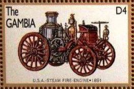 Stamp: 1891 Steam Fire Engine, US (Gambia) (Classic Cars and Fire ...