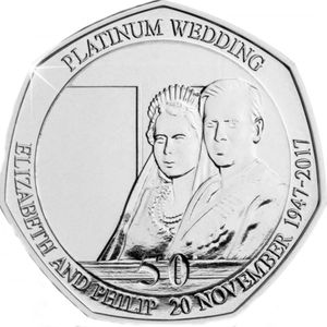 Moneda: 50 Pence (Platinum Wedding Anniversary) (Isla de Man(1954~2020 - Elizabeth II ...