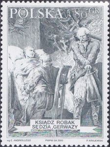 Stamp: Father Robak, Judge and Gerwazy, Pan Tadeusz, A. Mickiewicz ...