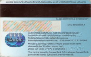 Bank Card: MasterCard Debit (Danske Bank, LithuaniaCol:LT-MC-0015