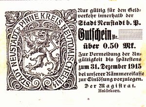 Banknote: ½ Mark (German Notgeld(Neustadt bei Pinne) Die:258.5e