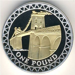 Coin: 1 Pound (25th Anniversary of Decimal £1s, Menai Bridge - Silver ...