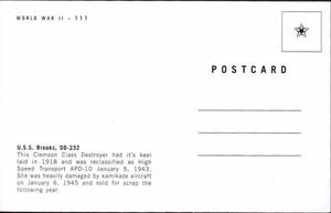 Tarjeta Postal: DD-232. U.S.S. Brooks, DD-232 (Estados Unidos de ...