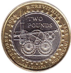 Coin: 2 Pounds (First Railway Locomotive) (United Kingdom of Great ...