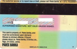 Bank Card: Parex Bank (Parex Bank, Latvia) Col:LV-VE-0001.03