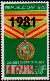 Stamp: Cacique's Crown of Valour overprinted 1981 (Guyana(Overprints ...