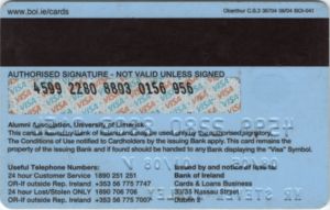 Bank Card: University Of Limerick (Bank of Ireland, Ireland) Col:IE-VI-0017