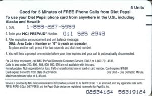 Phonecard: Diet Pepsi (Access # 227-5959) (MCI (MCI), United States of ...
