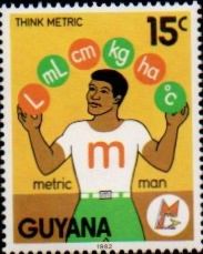 Stamp: Metric Man (Guyana(Metrication) Mi:GY 727,Sn:GY 437b,Yt:GY 659 ...