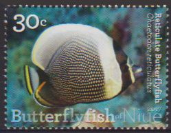 Postzegel: Reticulated Butterflyfish (Chaetodon reticulatus) (Niue ...