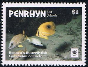 Stamp: Bennett's Butterflyfish (Chaetodon bennetti) (Penrhyn(Bennett's ...