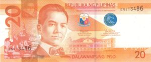 Banknote: 20 Piso (Philippines(2010-2021 "New Design" Issue) Wor:P-206b.3.2