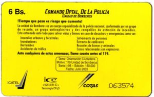 Tarjeta Telefónica: 119 bomberos (Cotas, Bolivia(Bomberos, Policía y ...