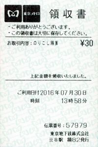 Transport Ticket: Receipt for additional payment (Tokyo Metro Co., Ltd ...