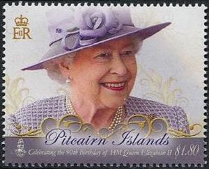 Stamp: Queen Elizabeth II wearing a Mauve Hat (Pitcairn Islands(90th ...