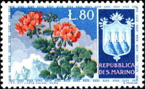 Stamp: Geranium (San Marino(Flowers 1953) Mi:SM 510,Sn:SM 343,Yt:SM 381 ...