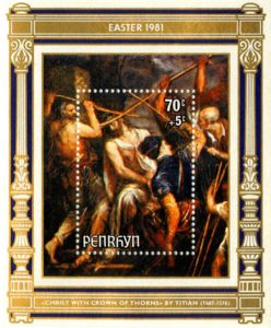 Stamp: Christ with Crown of Thorns, Titian (Penrhyn(Easter) Mi:CK-PE BL29,Sn:CK-PE B11,Yt:CK-PE ...
