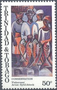 Stamp: "Fishermen" (Sybil Atteck) (Trinidad and Tobago(50th Anniversary ...