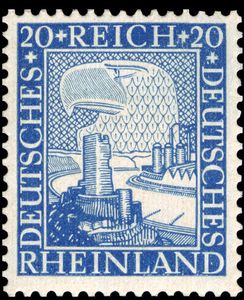 Sello: Rhineland landscape with castle, furnace and eagle head ...