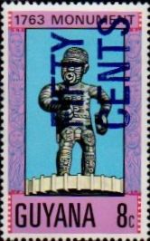 Stamp: 50c on 8c Cuffy Monument (Guyana) (Overprints) Mi:GY 926,Sn:GY ...
