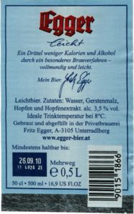 Drink Label: Egger Leicht (Fritz Egger GmbH & Co., AustriaCol:AT-BEER ...