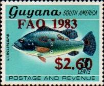 Stamp: $2.60 on 3c Lukunani (Guyana(FAO Fisheries Project) Mi:GY 1023 ...