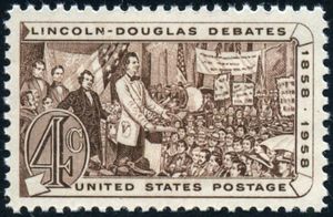 Stamp: Lincoln and Stephen A. Douglas Debating by Beale (United States ...