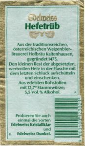 Drink Label: Edelweiss Weissbier (Hofbrau Kaltenhausen, AustriaCol:AT ...