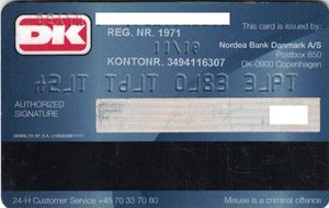 Bank Card: Nordea VISA (11/11) (Nordea Bank Danmark, DenmarkCol:DK-VI-0022