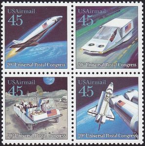 Stamp: Futuristic Mail Delivery Block of 4 (United States of America ...