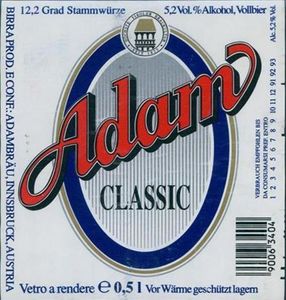 Drink Label: Adam Classic (Adambräu Innsbuck, AustriaCol:AT-BEER-002716