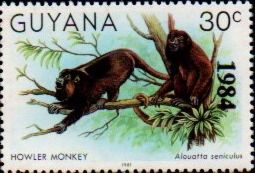 Stamp: Overprint "1984" on 30c Howler Monkey (Guyana(Wildlife ...