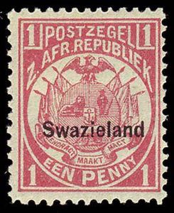 Stamp: Transvaal ZAR 1p carmine overprinted 'Swaziland' (Eswatini ...