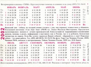 Pocket Calendar: Japanese Chin (Russia(Dogs) Col:RUS-2002-Dog-004.066