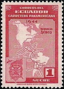 Timbre: Map of the road, coat of arms of Cuenca (Equateur) (Completion ...