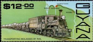 Stamp: Molasses Train & Parika-Rosignol Railway Route Map (Guyana ...
