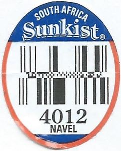 Fruit Sticker: Sunkist Navel 4012 (South AfricaCol:ZA-FR-00072 🍎