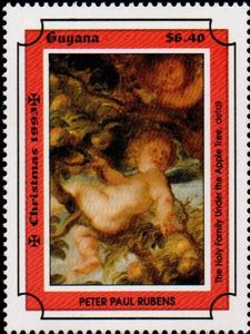 Stamp: The Holy Family under the Apple Tree, by Rubens (Guyana(Christmas. Paintings by Rubens ...