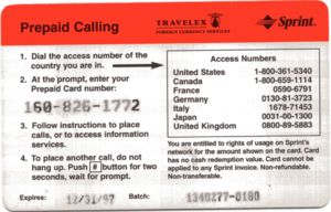 Phonecard: Sprint Prepaid Foncard 20 Units (Travelex) (Sprint (SPR ...